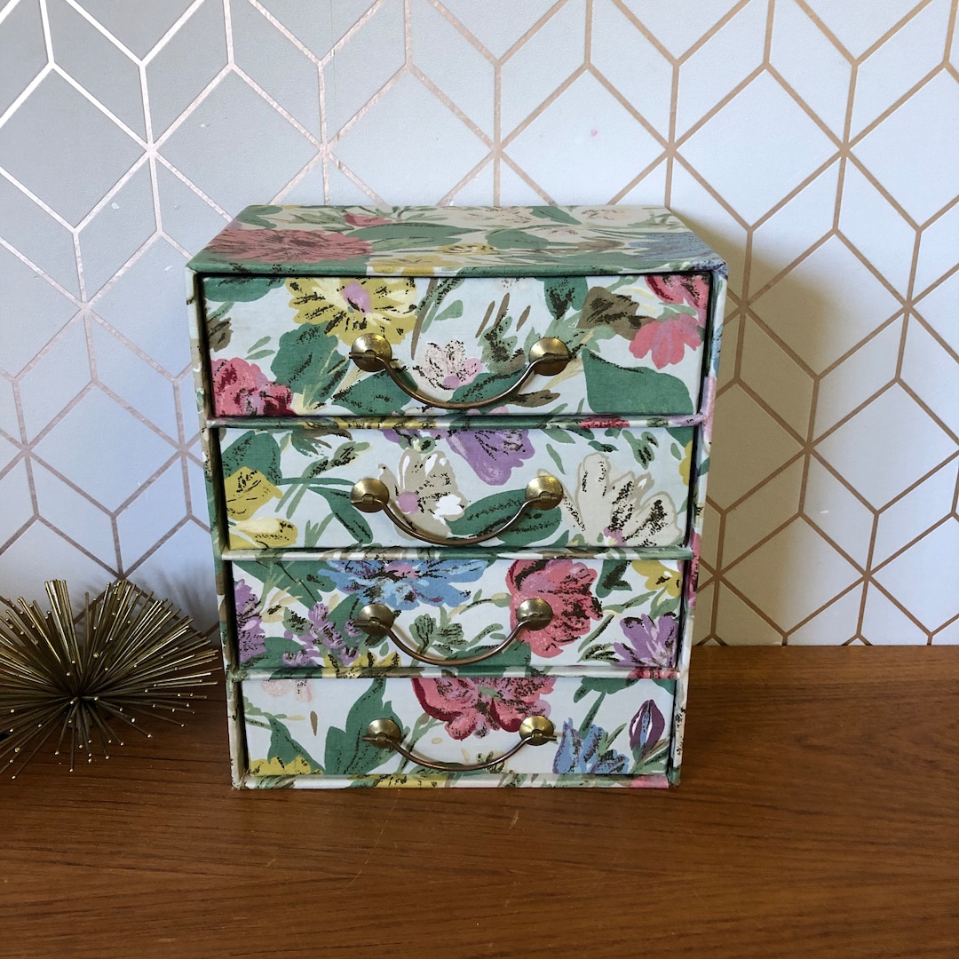 Vintage French Floral Fabric Sewing Box, Boudoir Vanity Case, Fabric ...