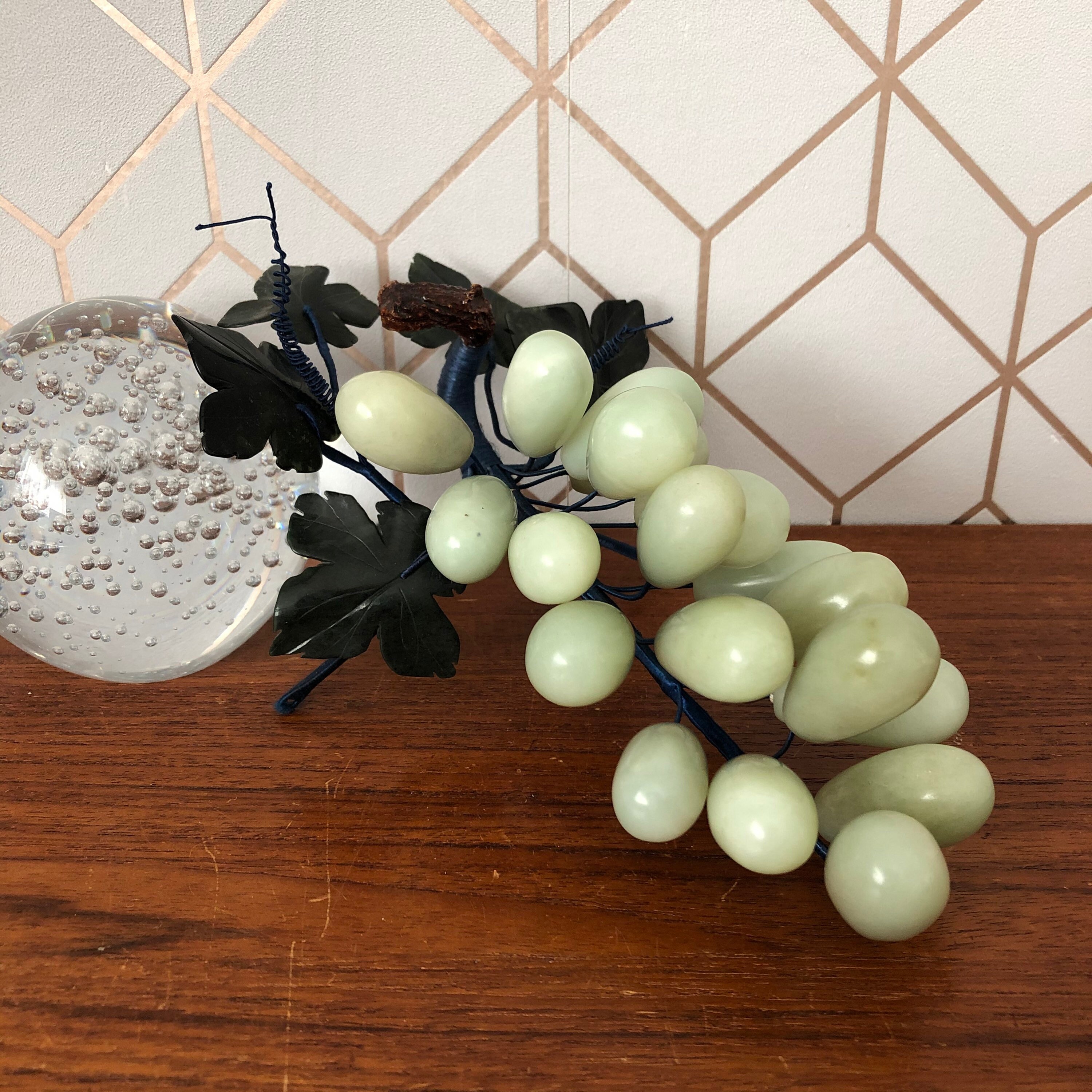 Vintage Chinese Jade Grapes Polished Stone With Natural Wood - Etsy