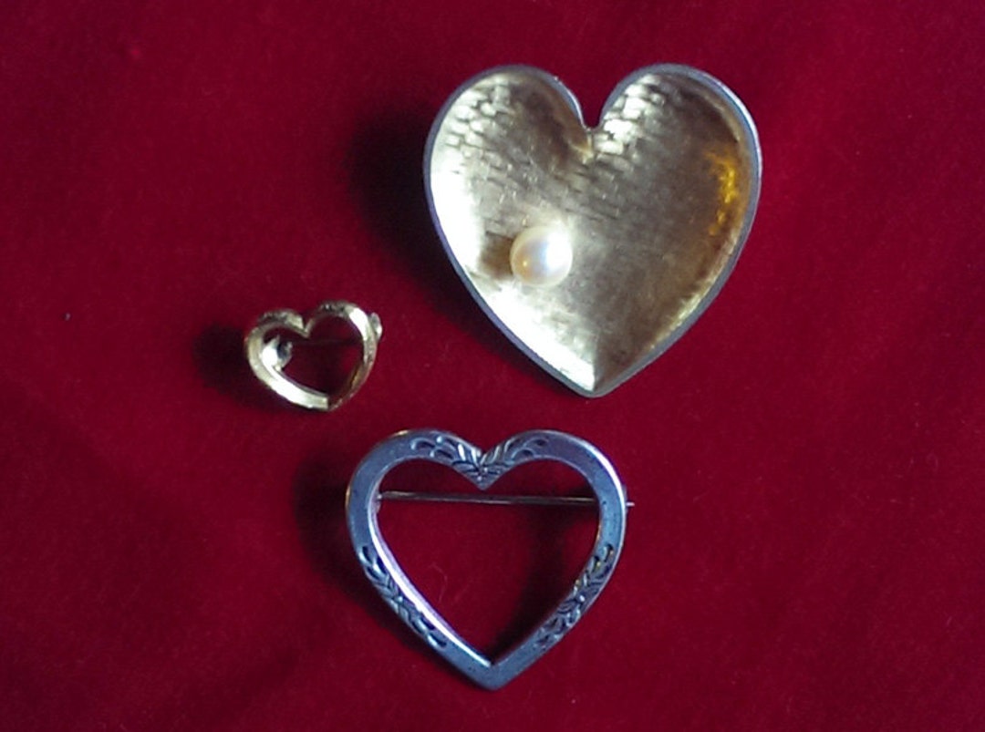 Trio of Vintage Heart Pins - Etsy