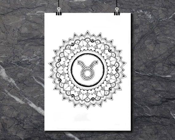 Zodiac Mandala Taurus Art Print of Original Art Work | Etsy