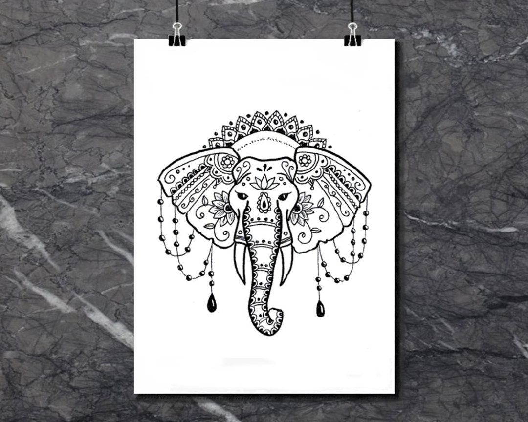 Mehndi Elephant - Art Print of Original Art Work - Etsy