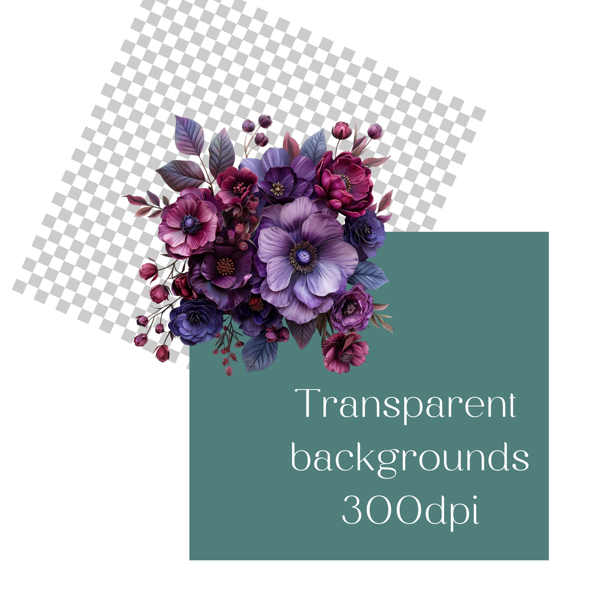 Purple Flowers Clipart Set, Floral Graphics, Botanical Clip Art ...