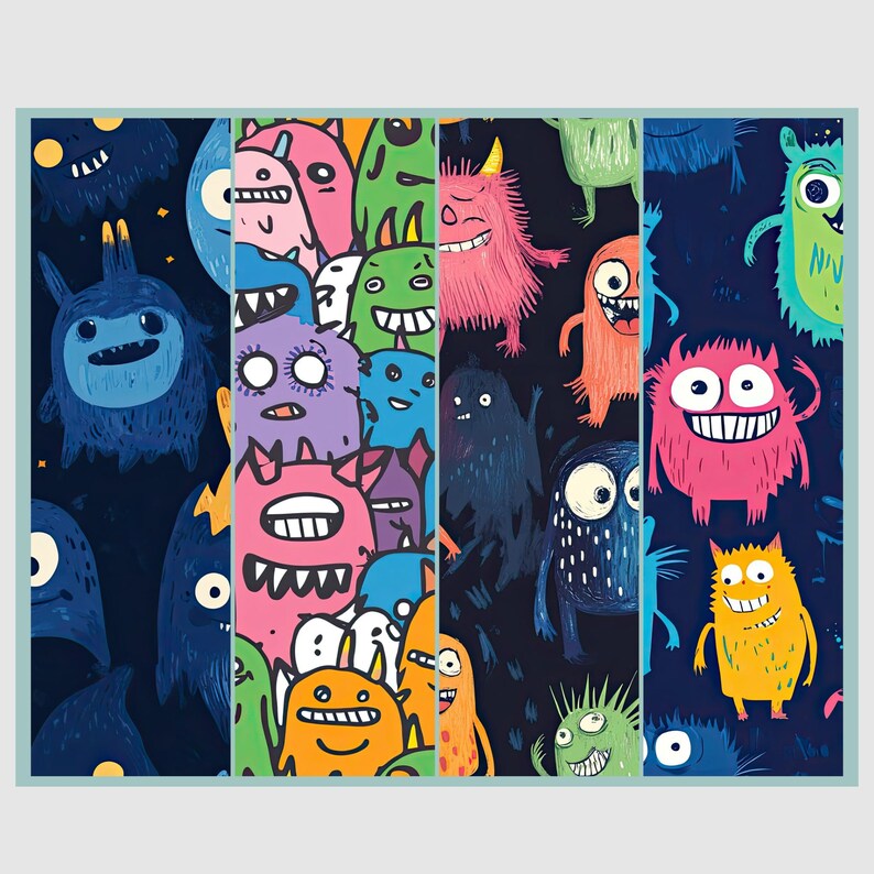 Monster Themed Digital Papers Set, Cute Monster Patterns, Kids ...