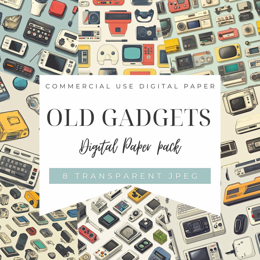 Printable Old Gadgets Paper Set, Digital Scrapbooking, Vintage ...