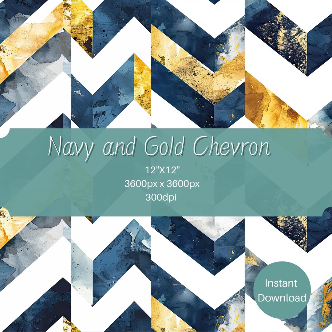 Navy and Gold Chevron Digital Papers Set, Printable Scrapbook Paper ...