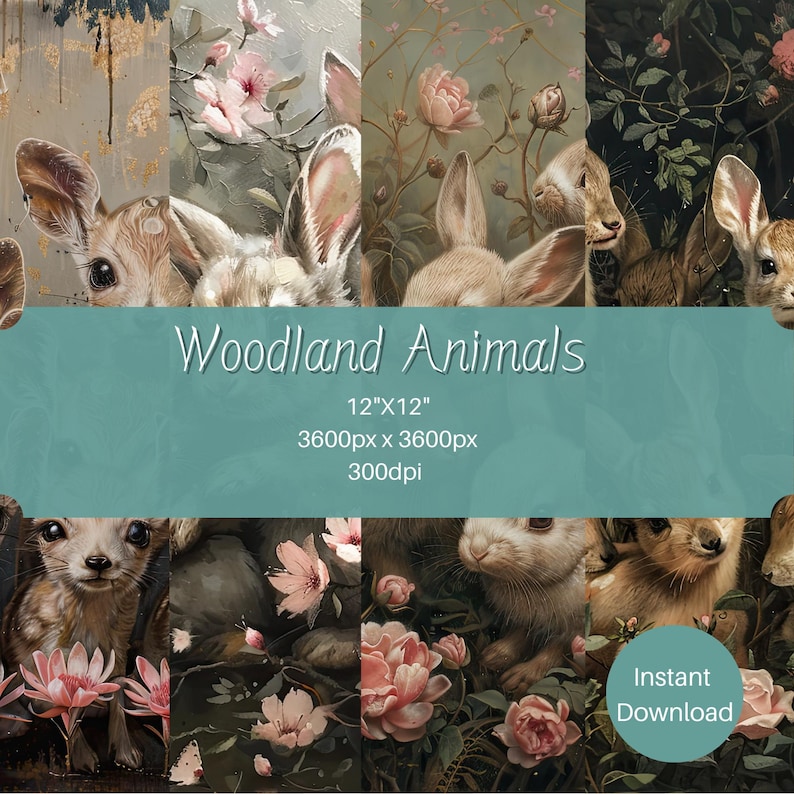 Woodland Animals Printable Paper Pack, Forest Inspired Digital Patterns ...