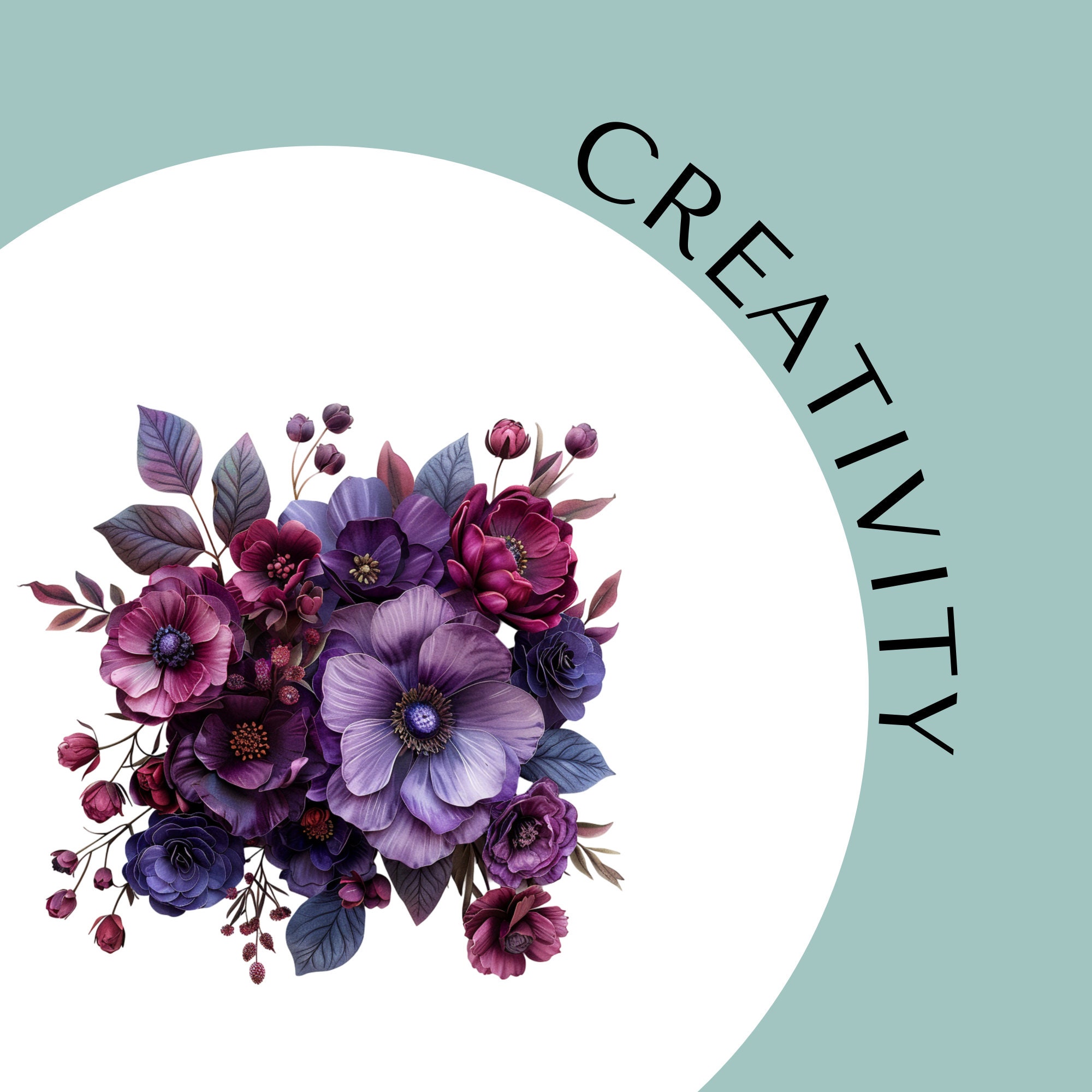 Purple Flowers Clipart Set, Floral Graphics, Botanical Clip Art ...