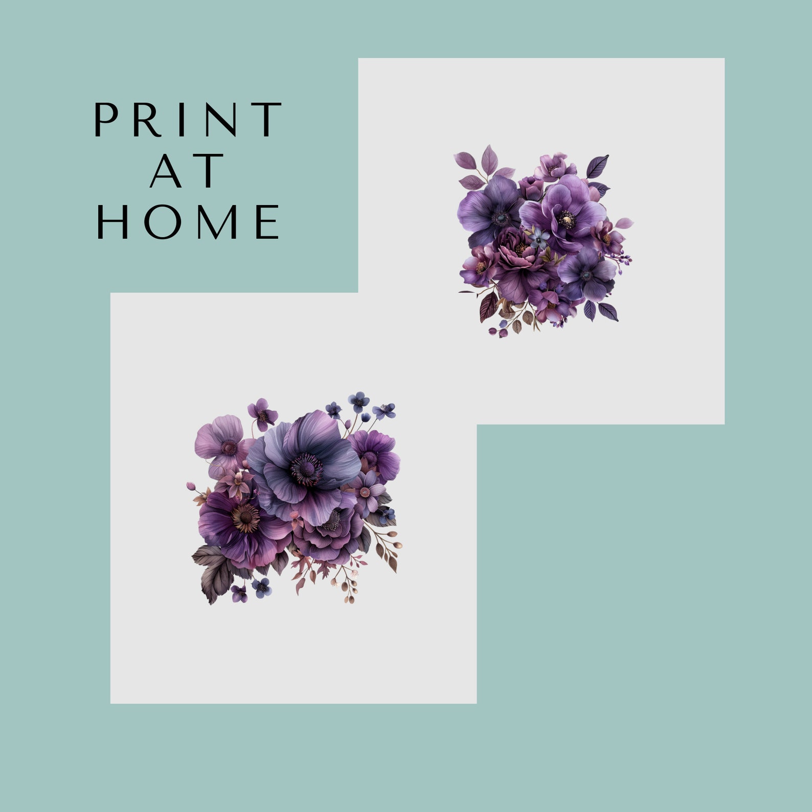 Purple Flowers Clipart Set, Floral Graphics, Botanical Clip Art ...