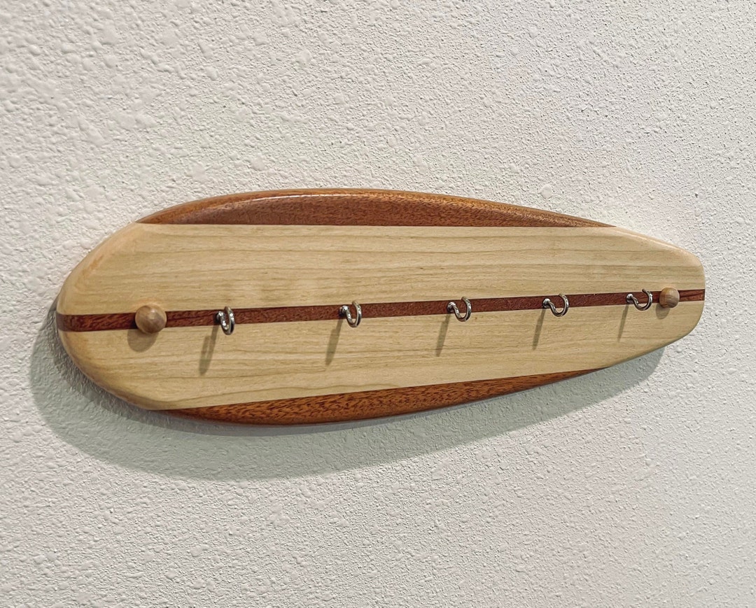 Key Holder Rack, Surfboard, Key Hooks, Solid Hardwood, 5 Hooks ...