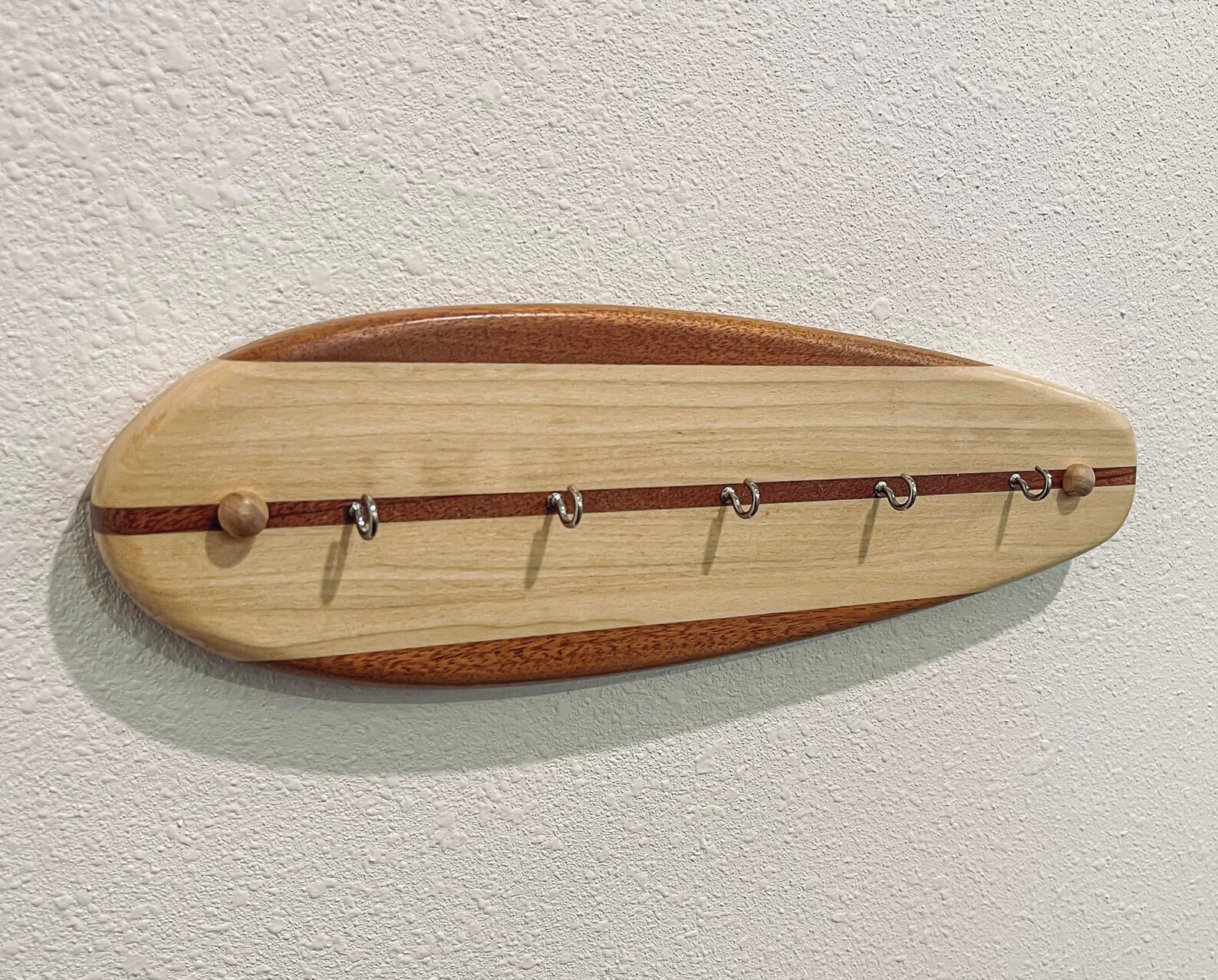 Key Holder Rack, Surfboard, Key Hooks, Solid Hardwood, 5 Hooks ...