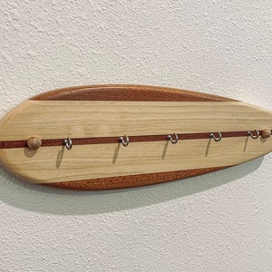 Key Holder Rack, Surfboard, Key Hooks, Solid Hardwood, 5 Hooks ...
