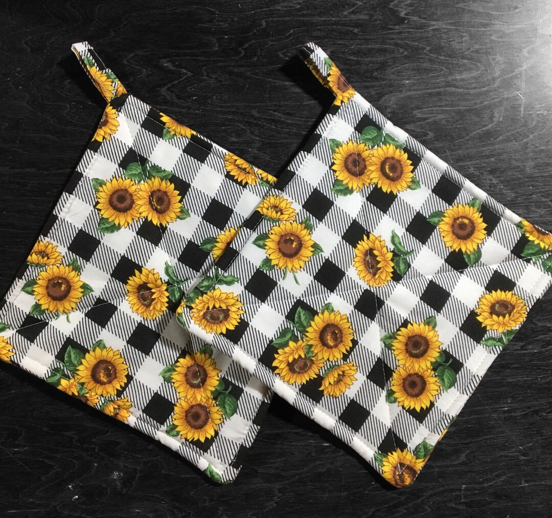Sunflower Potholder. Spring Hotpad. Floral Trivet. Set of 2 Machine ...