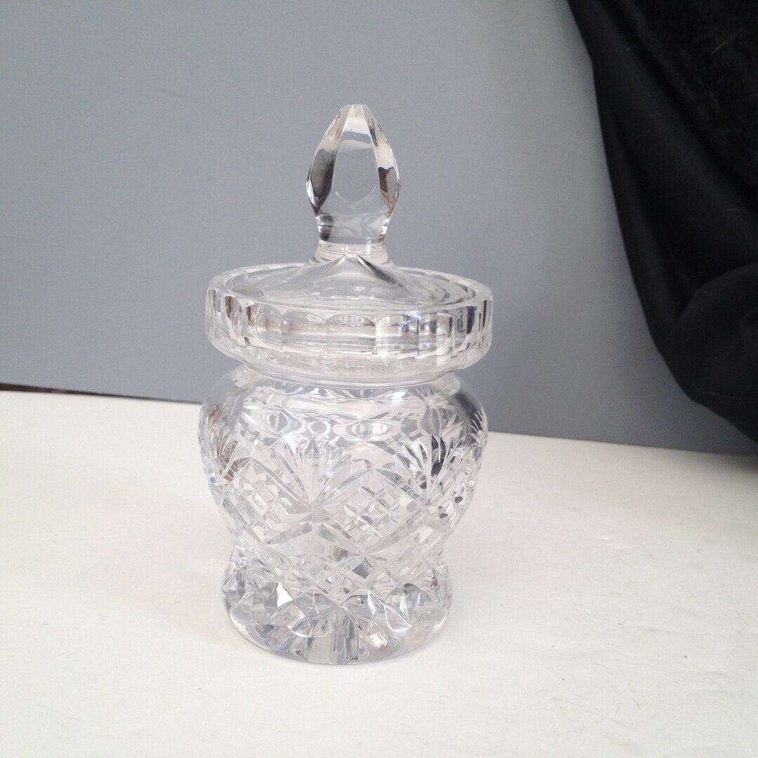 Crystal Jam, Jelly, Honey Jar Includes Lid W Faceted Knob Crosshatch ...