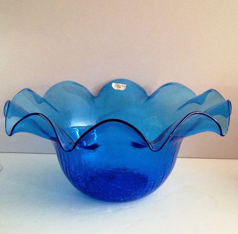 Pilgrim Glass Company Royal Blue Smooth Ruffle Edge Striped - Etsy