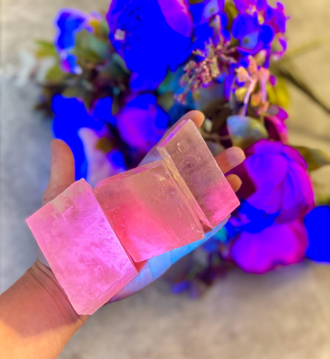 Optical Calcite, Glows PINK Under UV Light, Fluorescent Minerals - Etsy