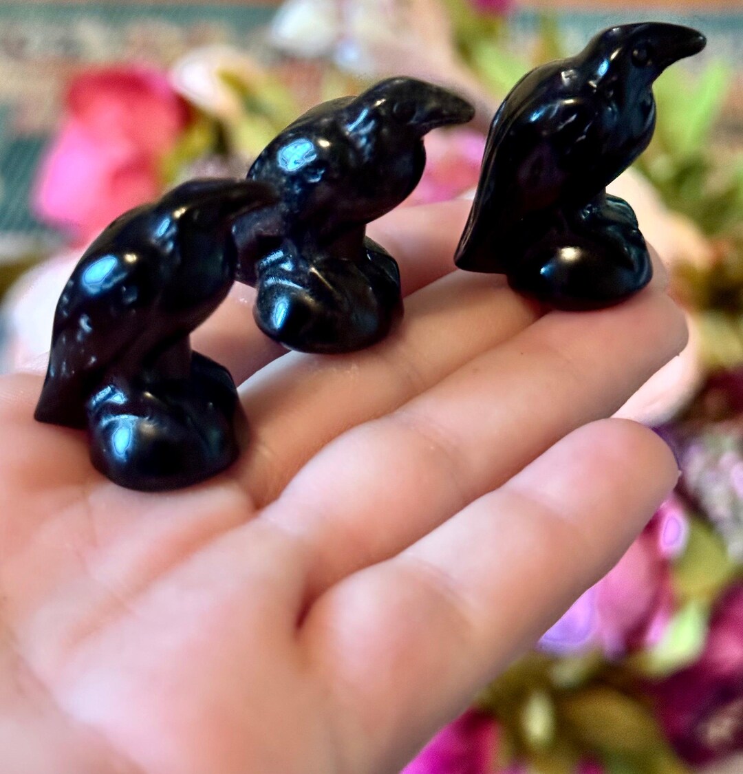 Black Obsidian Raven / Crow Figurine, Crystal Raven, Stone Crow ...