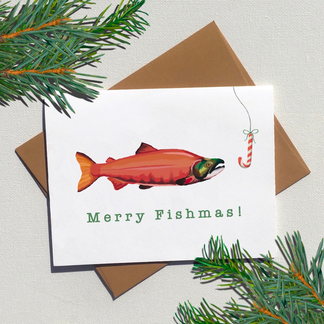 Salmon Holiday Card Eco Friendly and Plastic Free Funny Fish - Etsy