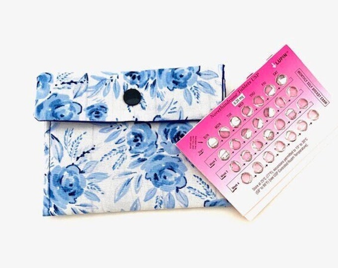 Blue Flower Birth Control Pill Pouch, Pill Cozy, Small Wallet ...
