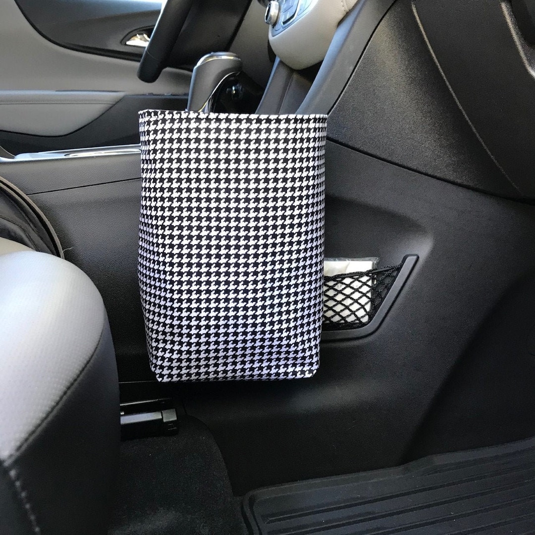 Car Trash Bag Black Houndstooth, Waterproof Lining, Car Accessories for ...
