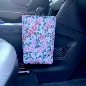 Pink Roses Car Trash Bag, Waterproof Lining, Car Caddy Organizer, Car ...