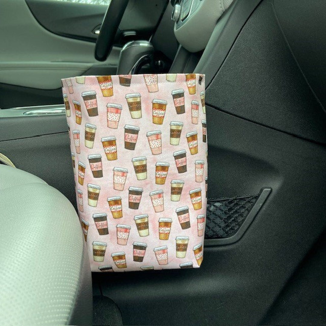 Coffee Cup Car Trash Bag, Waterproof Lining, Car Accessories, Wipeable ...