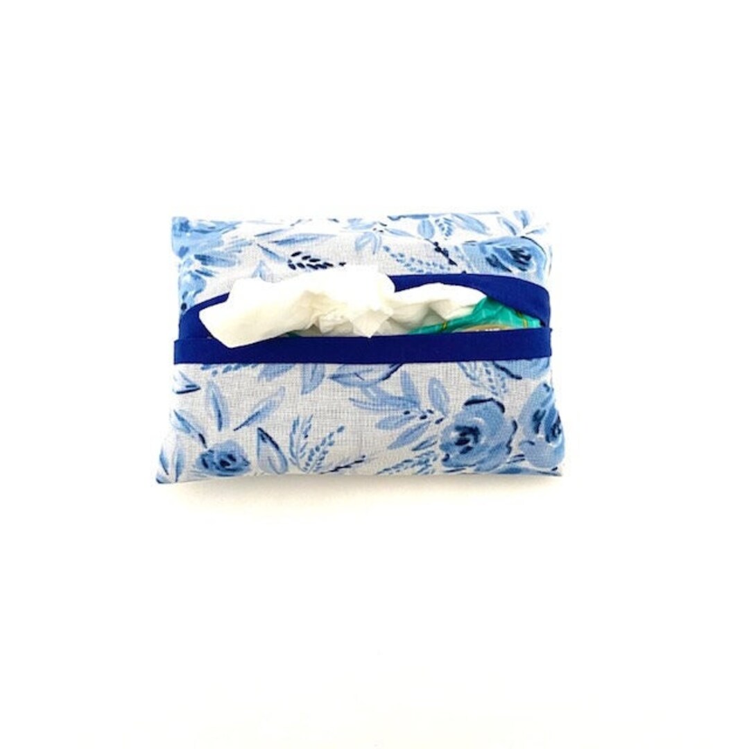 Blue Floral Pocket Tissue Holder, Tissue Case, Fabric Tissue Cover ...