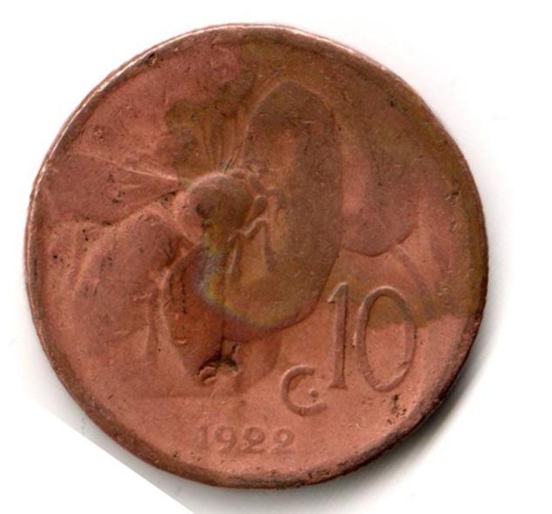 1922 Italy, 10 Centesimi, Bee Coin, Vittorio Emanuele III, Cull ...