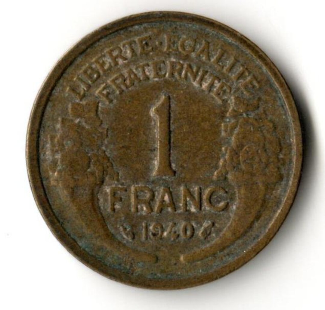 WW2 era, prior to German occupation. France 1 Franc Centimes 1940 ...