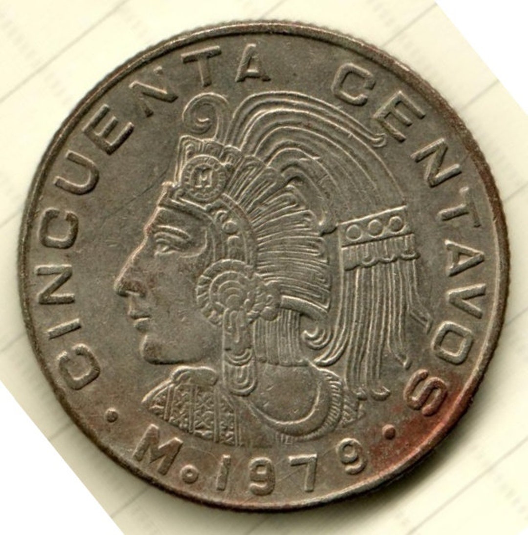 King Cuauhtemoc, Aztec Ruler of Tenochtitlan Coin MEXICO 50 Centavos ...
