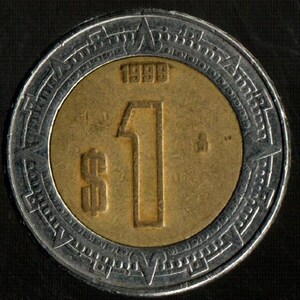 Uno Peso. Vintage Mexico Bi Metal, Coins Shown Are Examples 1990 ...