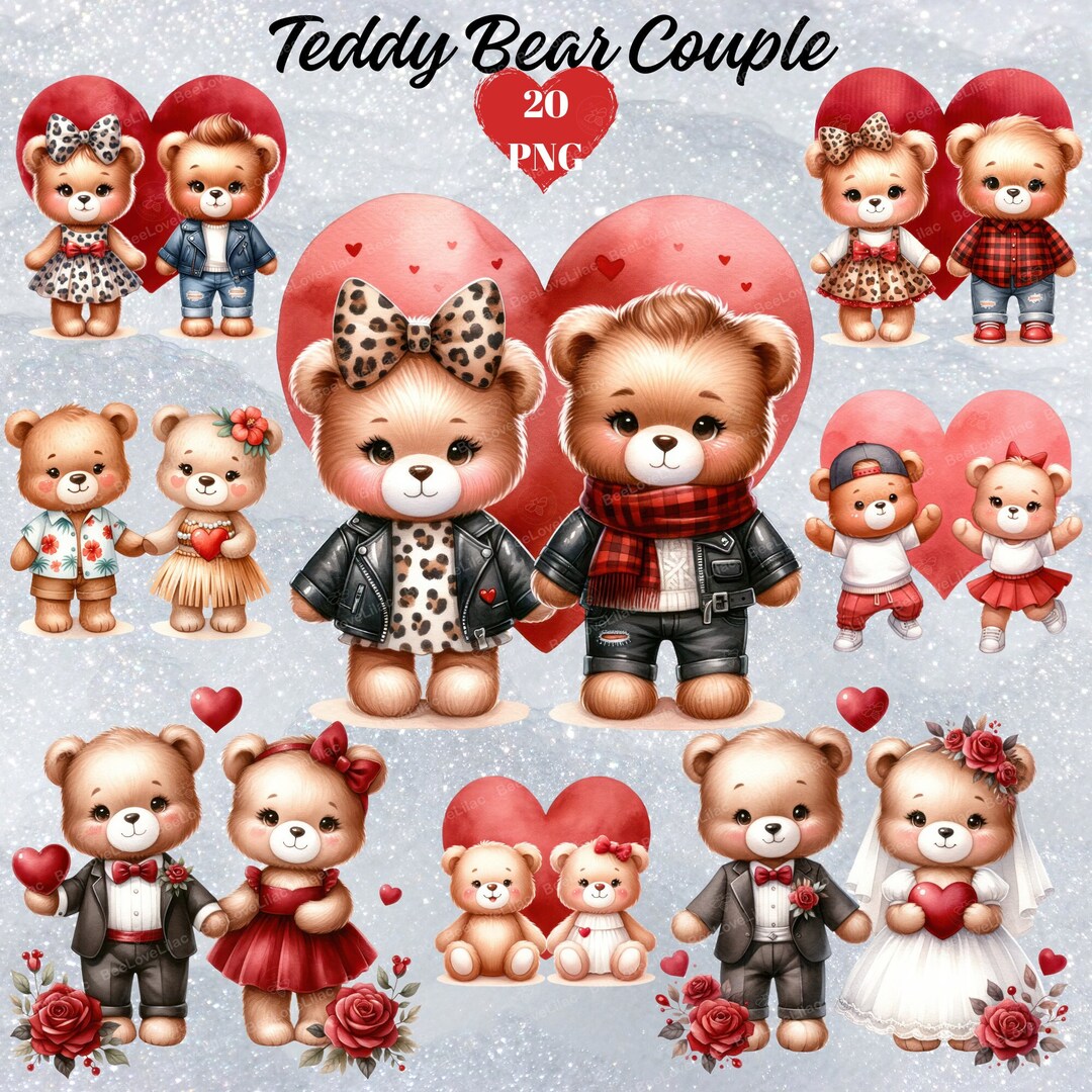 Valentines Teddy-bear Couple Sublimation Design Clipart, Digital ...