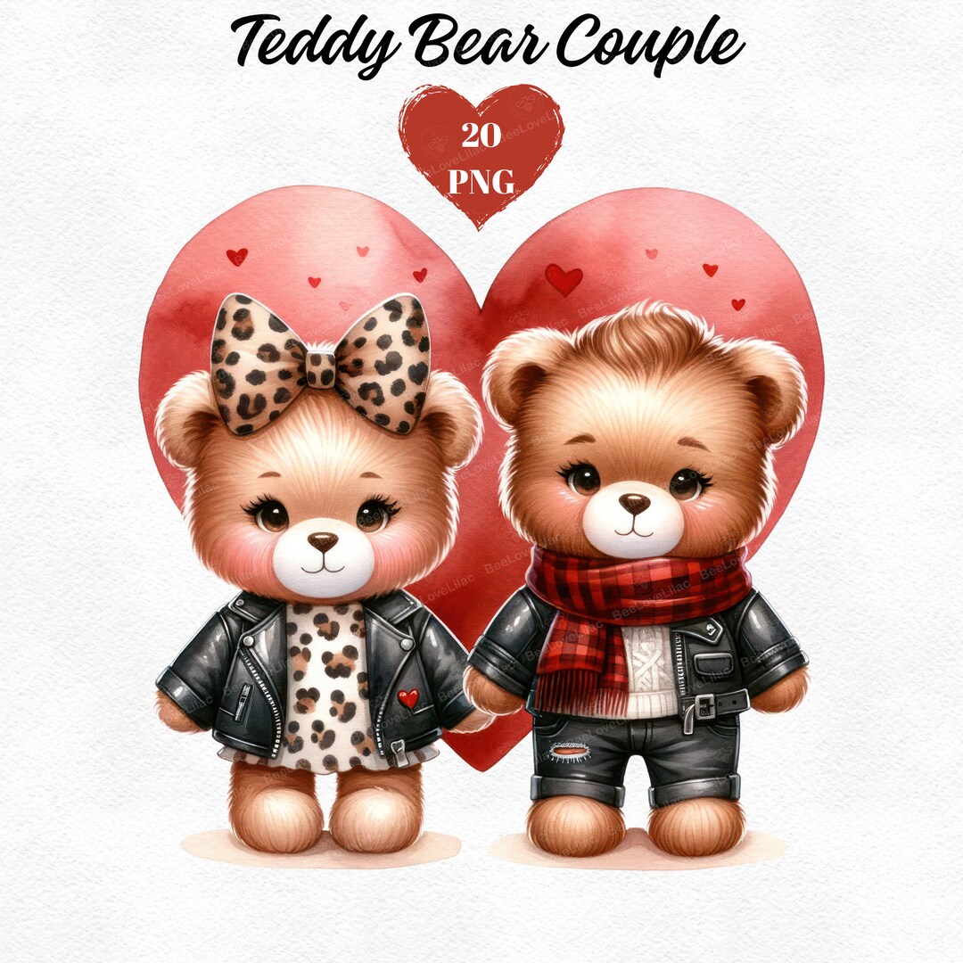 Valentines Teddy-bear Couple Sublimation Clipart Bundle 20PNG ...