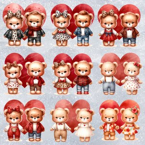Valentines Teddy-bear Couple Sublimation Clipart Bundle 20PNG ...