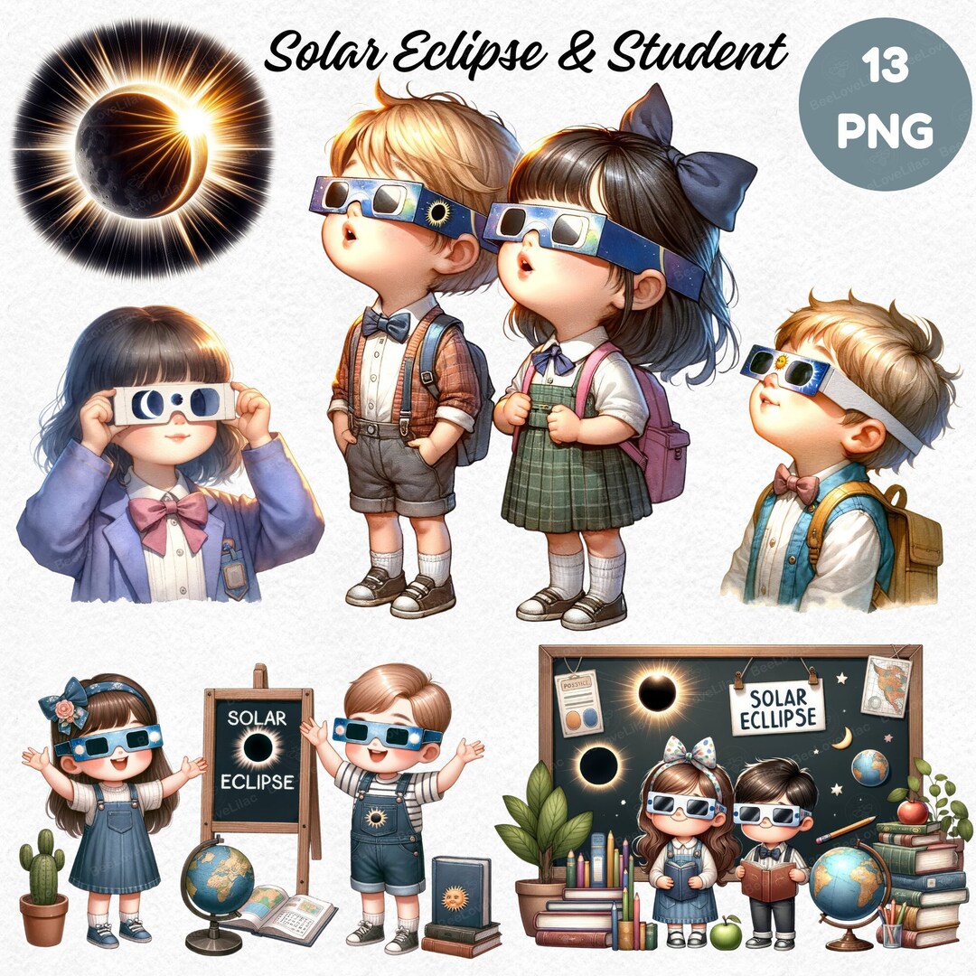 Students Solar Eclipse Sublimation Clipart-13png, April 8th 2024, Total Eclipse, Path of ...