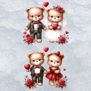 Valentines Teddy-bear Couple Sublimation Clipart Bundle 20PNG ...