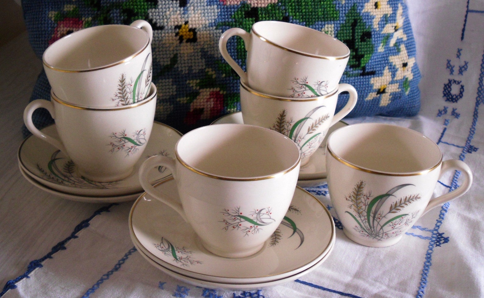 Copeland Spode Oklahoma Coffee Cups & Saucers Set of 6 Art Deco 1930's ...