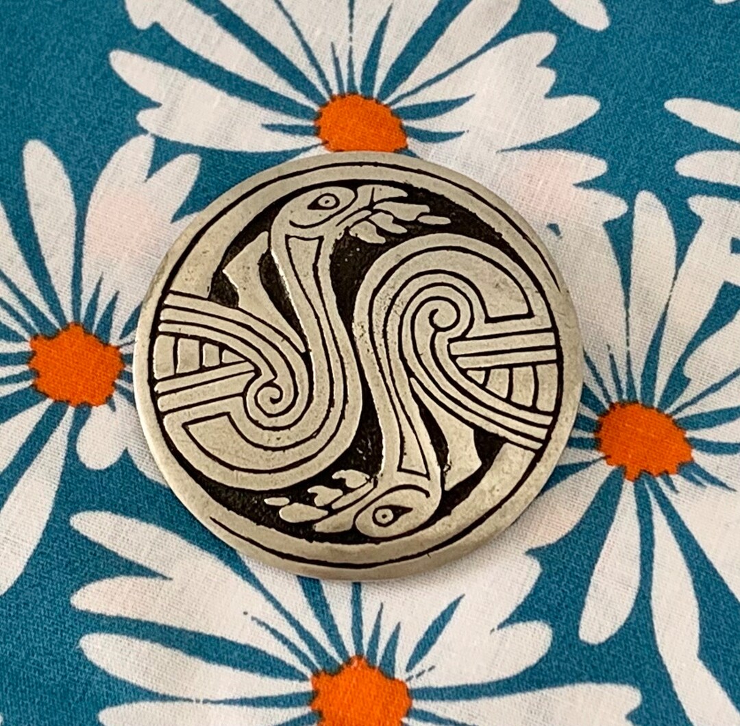 Vintage St Justin Pewter Brooch Circular Celtic Design Birds 1980s Made ...