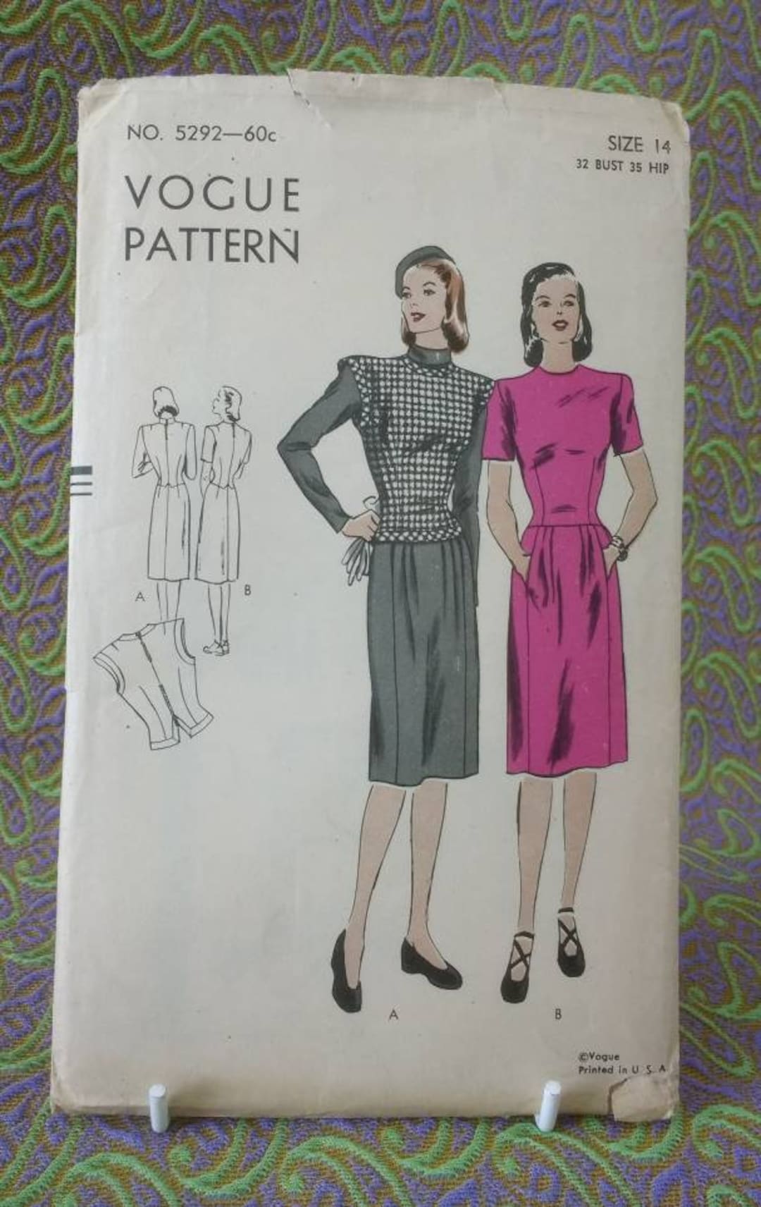 Vintage Original 1940s Vogue Sewing Pattern No. 5292 Dress & Jerkin ...