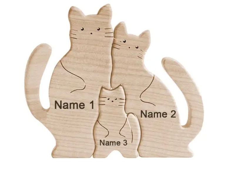 Custom Wooden Cat Family Name Puzzle DIY Wooden Cat Puzzle Unique ...