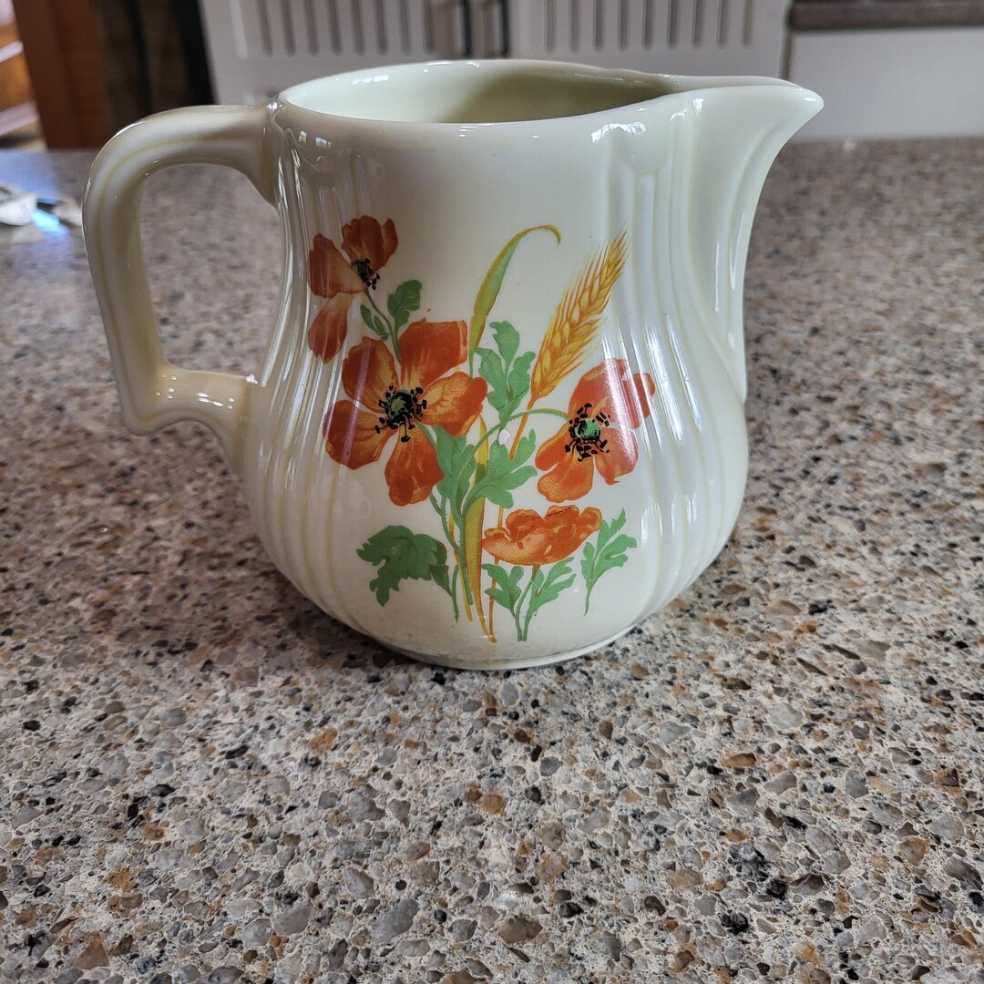 Vintage Hall Wild Poppy & Wheat Pitcher | 1930s Ivory Kitchen Jug - Etsy