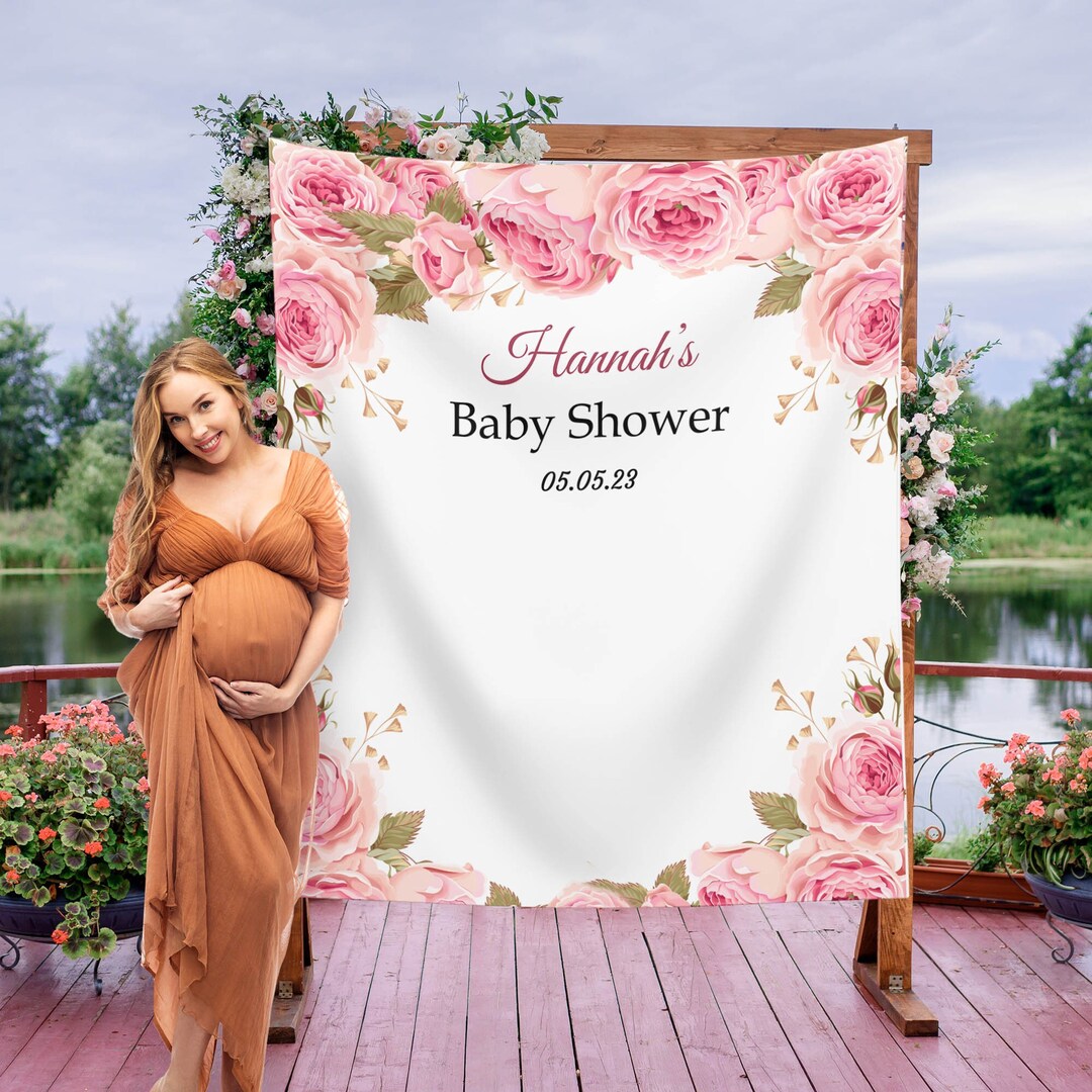 Pink Roses Baby Shower Backdrop Floral Baby Sprinkle Banner Custom Girl ...
