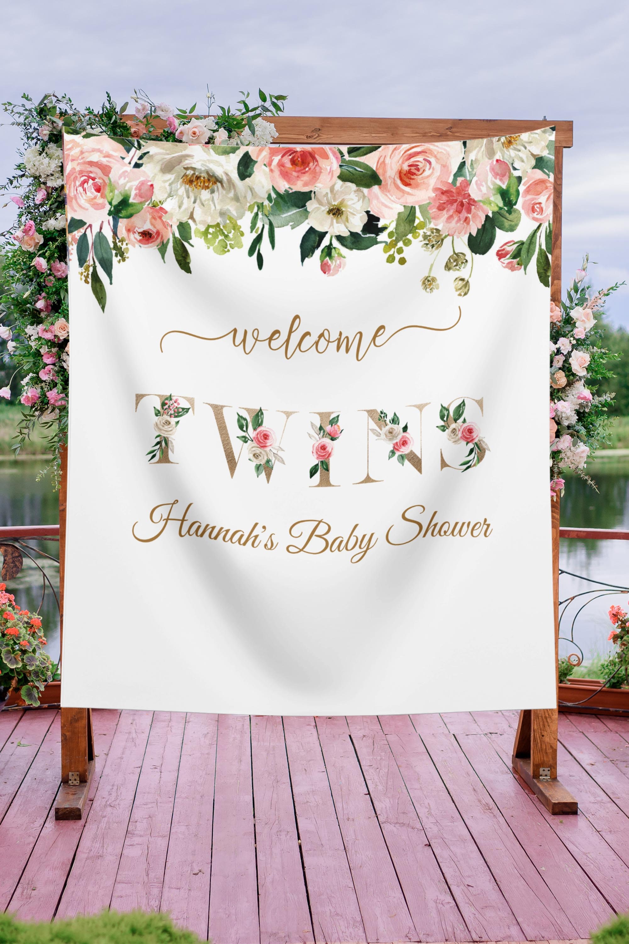 Welcome Twins Baby Shower Backdrop Twins Girls Shower Banner Custom ...
