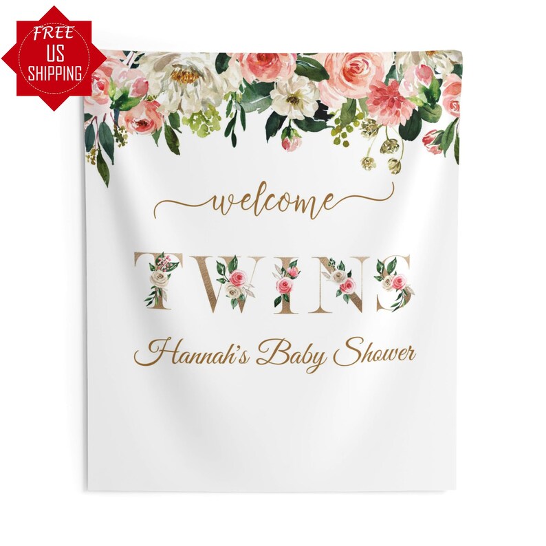 Welcome Twins Baby Shower Backdrop Twins Girls Shower Banner Custom ...