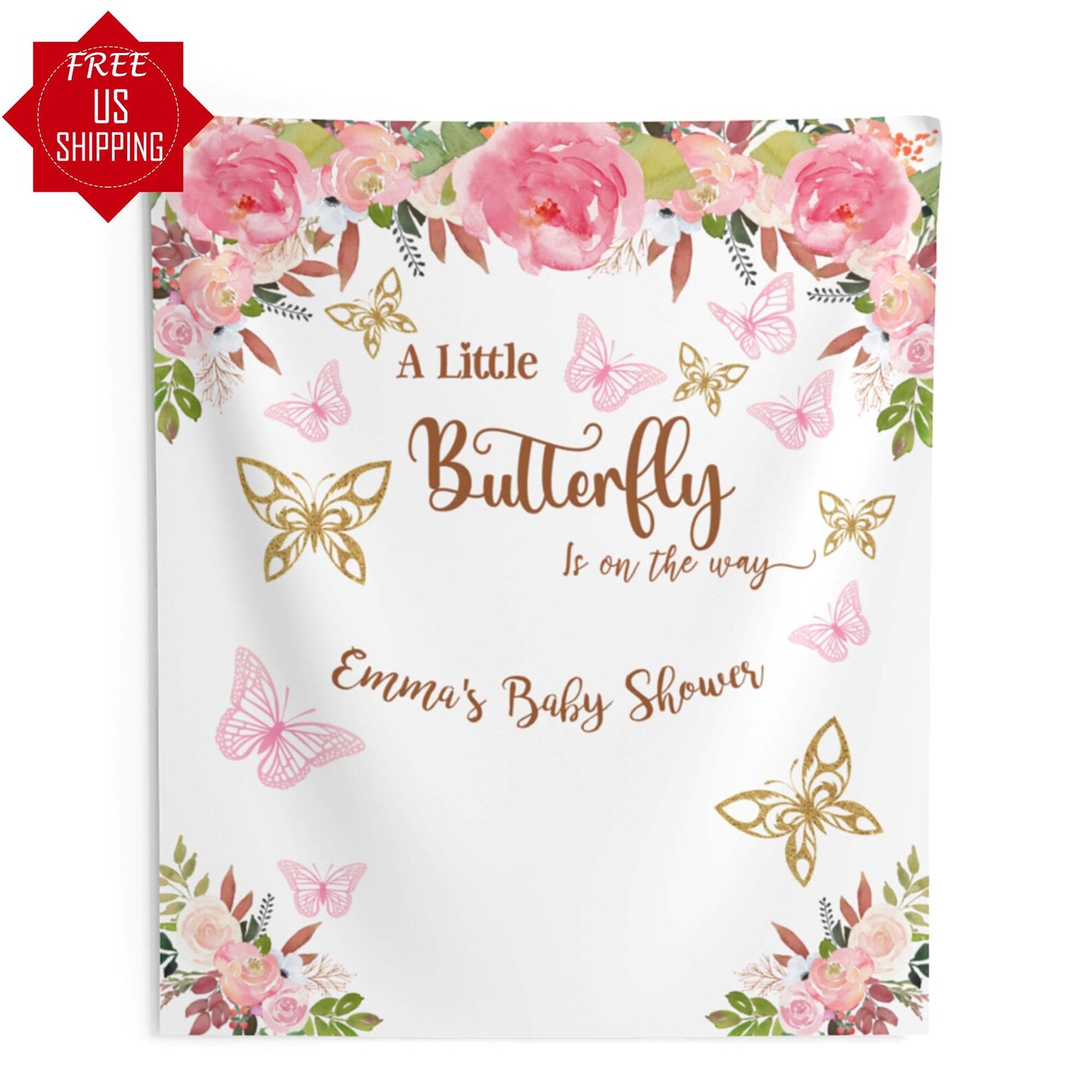Butterfly Baby Shower Backdrop, Baby Shower Decoration, Pink Gold ...