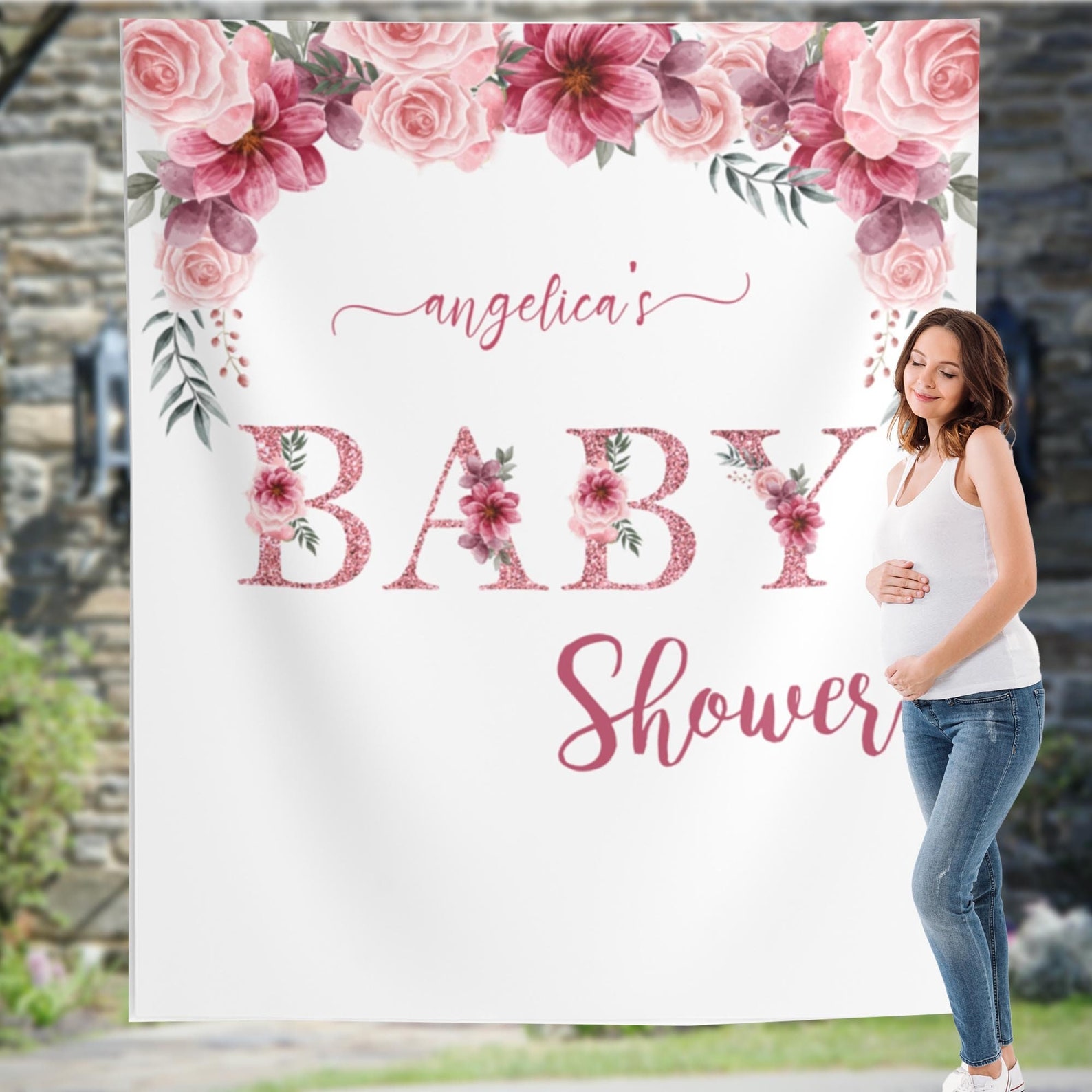 Rose Gold Baby Shower Backdrop, Floral Baby Shower Decor, Photo Booth ...
