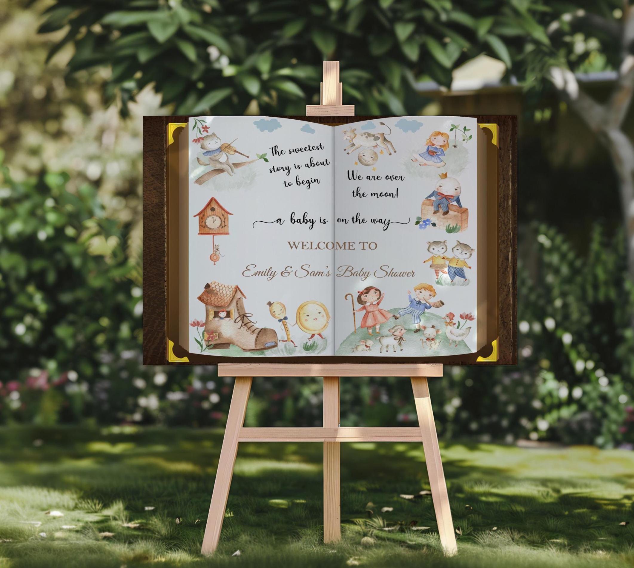Printed Nursery Rhyme Baby Shower Sign, Welcome Foamboard, Over the ...
