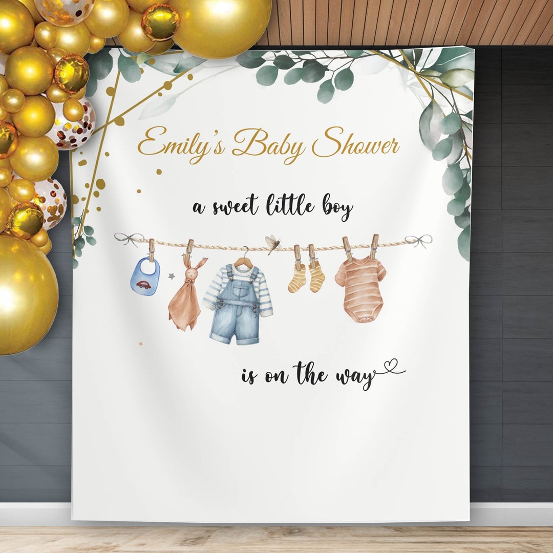 Boy Baby Shower Backdrop Baby Clothes Banner A Sweet Little Boy is on ...