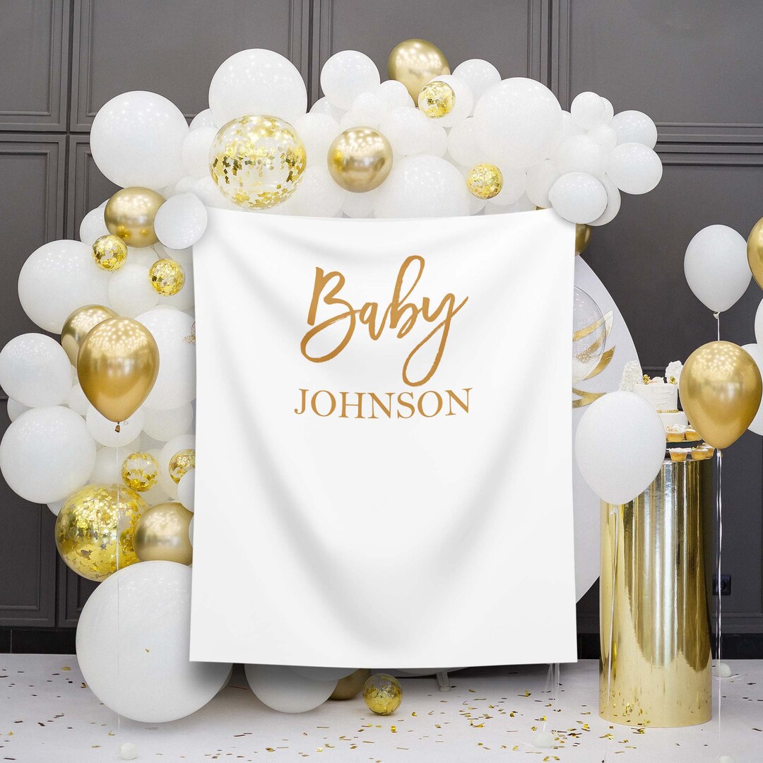 Custom Name Baby Shower Backdrop Minimalist Gender Neutral Baby Shower ...