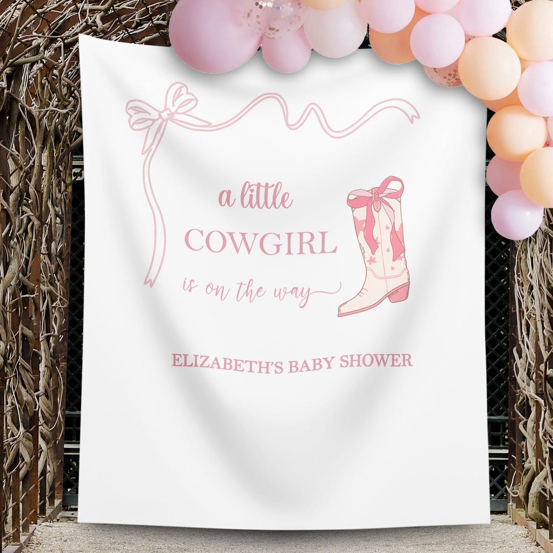Cowgirl Baby Shower Decor Western Baby Shower Backdrop Pink Ribbon ...