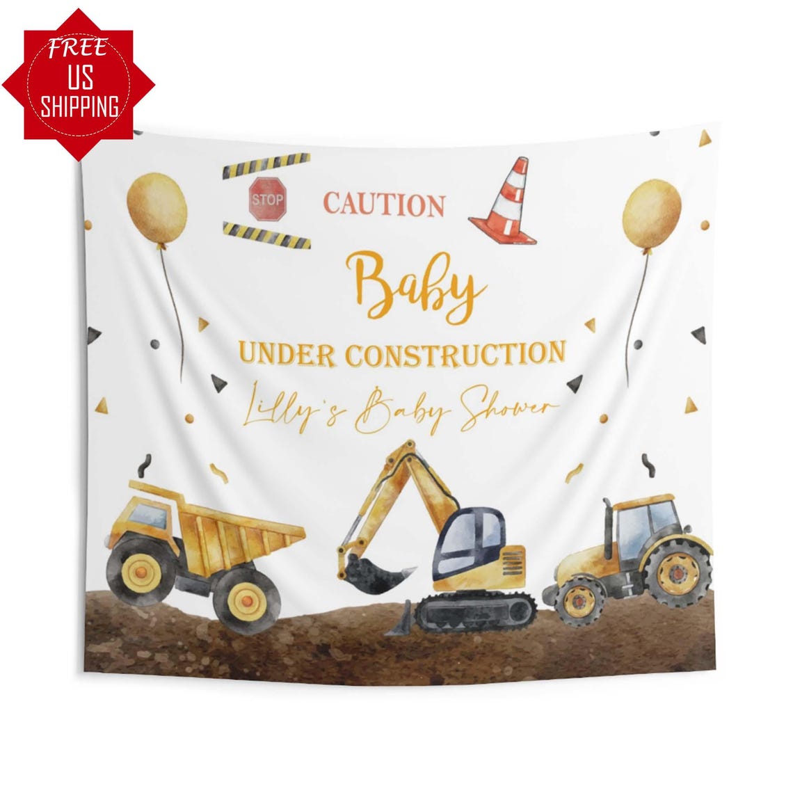 Modern Construction Baby Shower Backdrop Baby Under Construction Banner ...